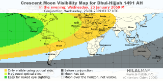 Crescent Moon Visibility Map 1491 AH - HilalMap | Alhabib - Coloring ...