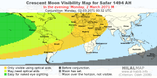 Crescent Moon Visibility Map 1494 AH - HilalMap | Alhabib - Coloring ...