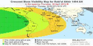 Crescent Moon Visibility Map 1494 AH - HilalMap | Alhabib - Coloring ...