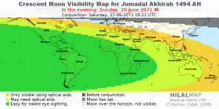 Crescent Moon Visibility Map 1494 AH - HilalMap | Alhabib - Coloring ...