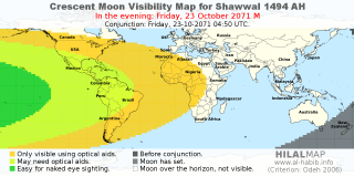 Crescent Moon Visibility Map 1494 AH - HilalMap | Alhabib - Coloring ...