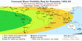 Crescent Moon Visibility Map 1498 AH - HilalMap | Alhabib - Coloring ...