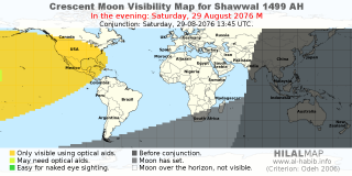 Crescent Moon Visibility Map 1499 AH - HilalMap | Alhabib - Coloring ...