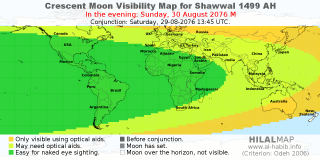 Crescent Moon Visibility Map 1499 AH - HilalMap | Alhabib - Coloring ...